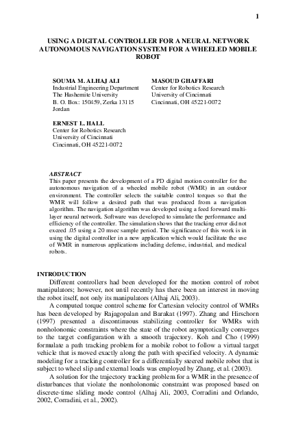 (PDF) Using a Digital Controller for a Neural Network Autonomous Navigation System for a Wheeled ...