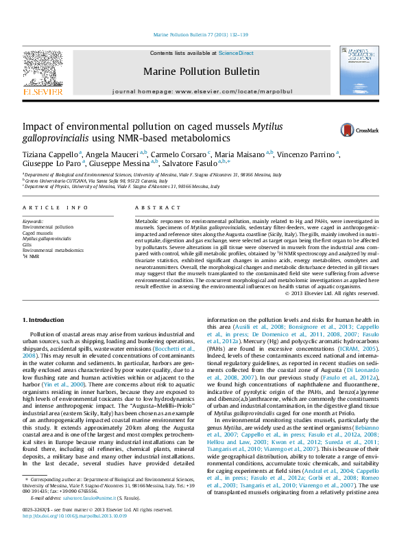 (PDF) Impact of environmental pollution on caged mussels Mytilus ...