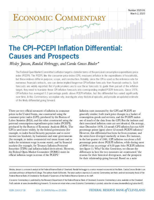(PDF) The CPI–PCEPI Inflation Differential: Causes and Prospects