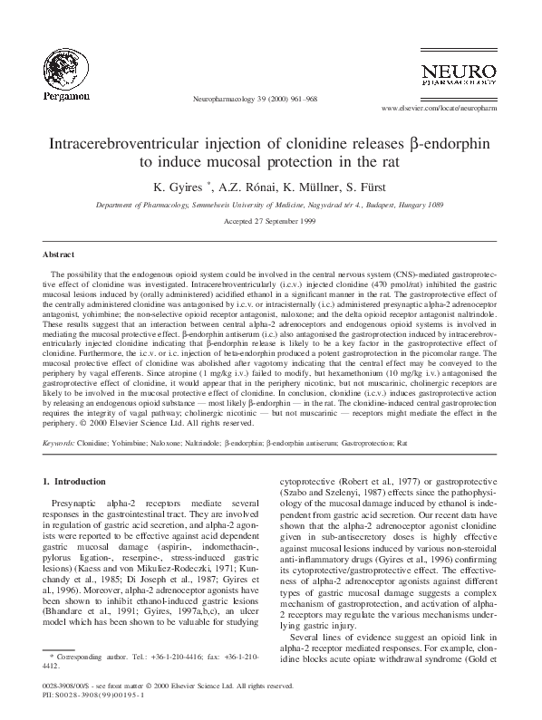 (PDF) Intracerebroventricular injection of clonidine releases beta ...