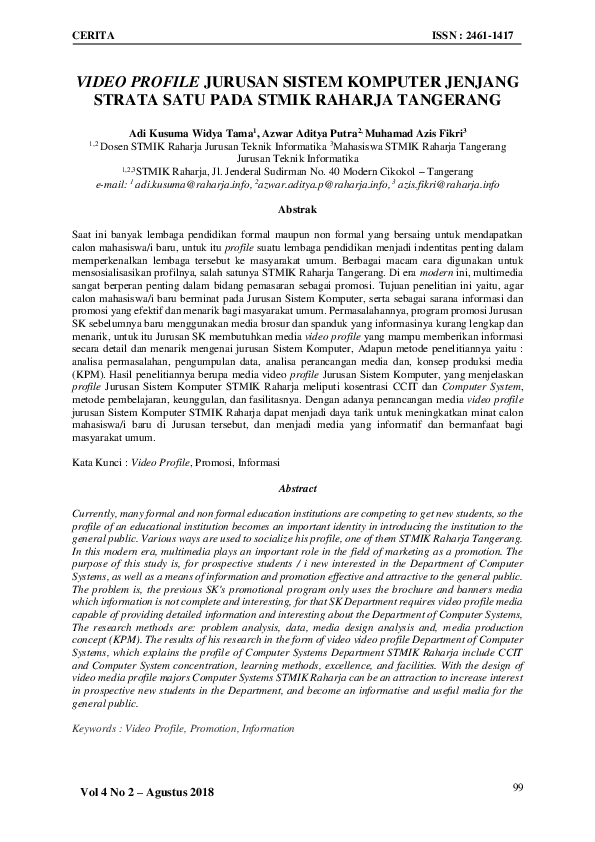 (PDF) VIDEO PROFILE JURUSAN SISTEM KOMPUTER JENJANG STRATA SATU PADA ...