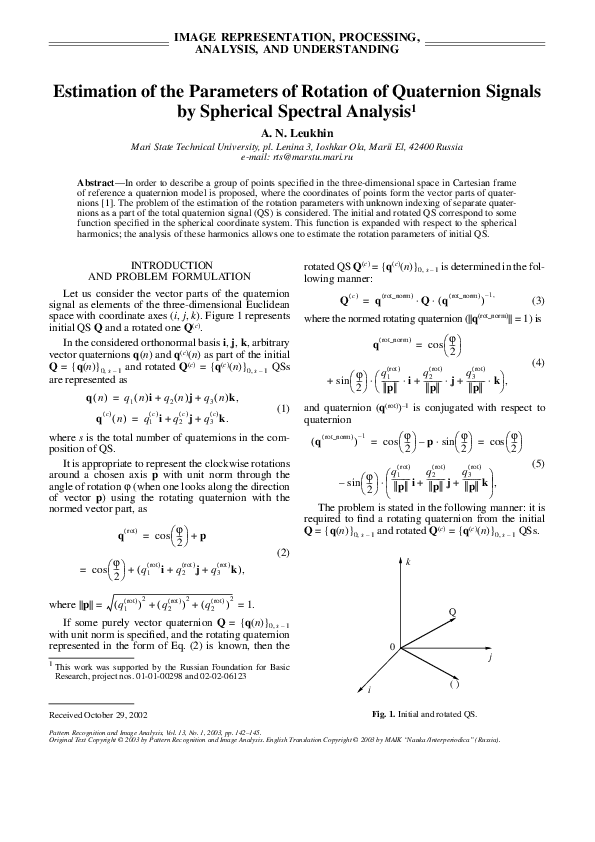 (PDF) Estimation of the Parameters of Rotation of Quaternion Signals by ...