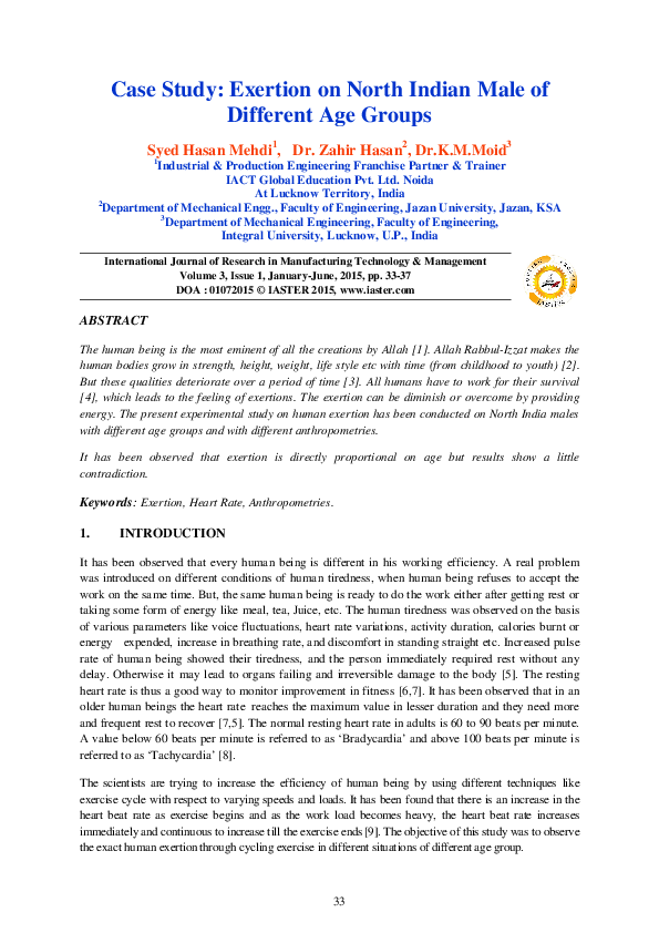(PDF) Case Study: Exertion on North Indian Male of Different Age Groups