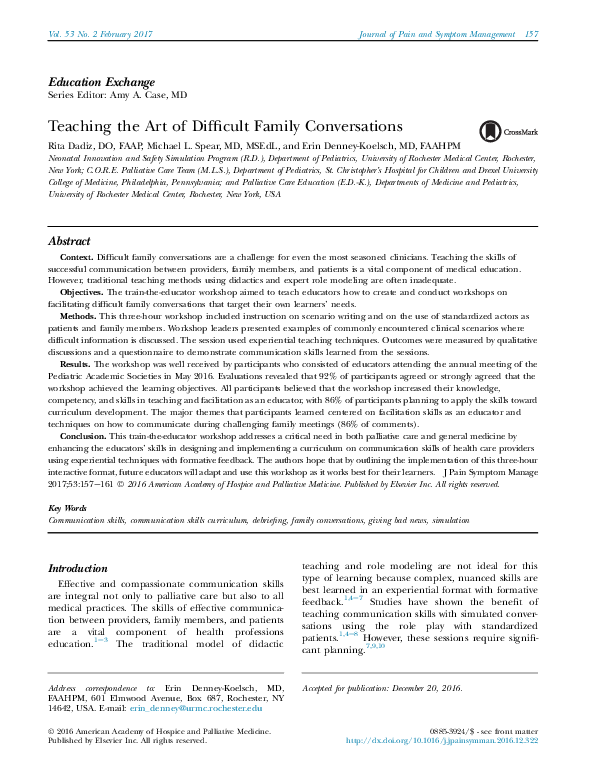 (PDF) Teaching the Art of Difficult Family Conversations