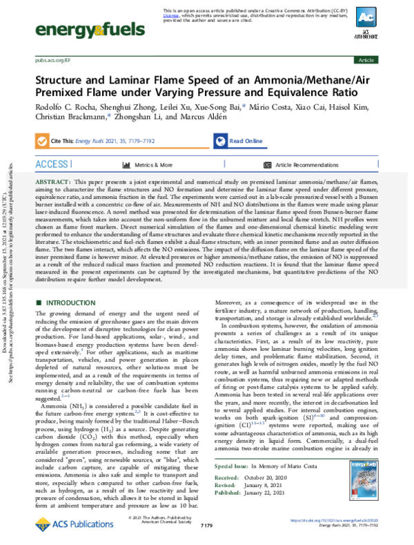 (PDF) Structure and Laminar Flame Speed of an Ammonia/Methane/Air Premixed Flame under Varying ...
