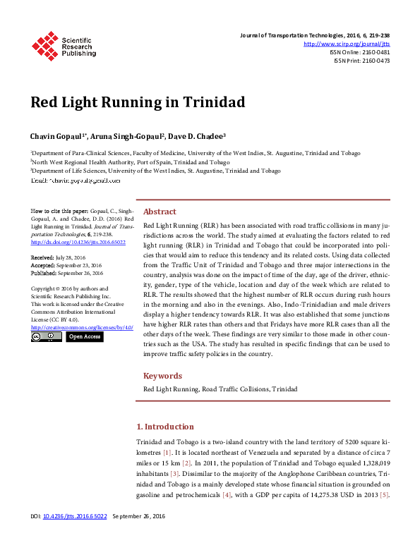 (PDF) Red Light Running in Trinidad