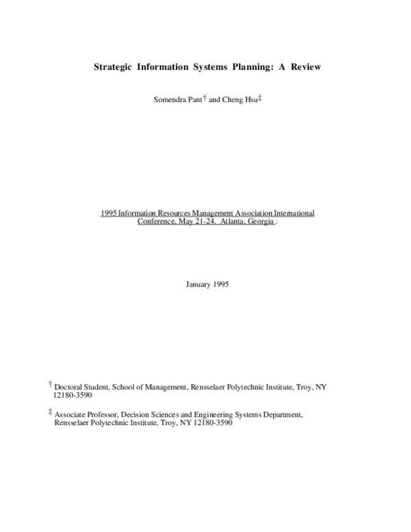 (PDF) Strategic Information Systems Planning: A Review