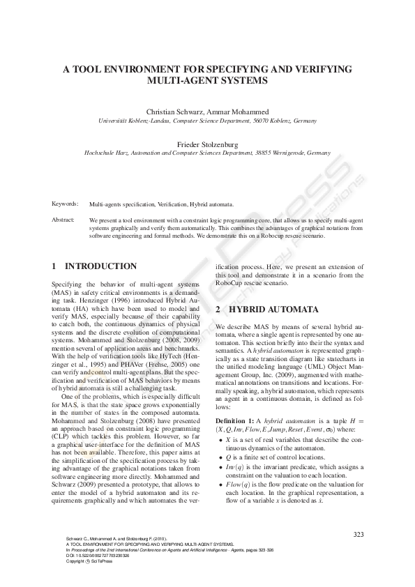 (PDF) A Tool Environment for Specifying and Verifying Multi-agent Systems | Ammar Mohammed ...