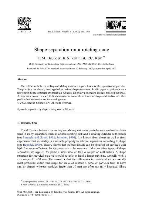 (PDF) Shape separation on a rotating cone