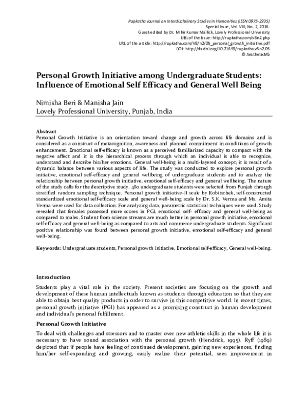 (PDF) Personal growth Initiative among Undergraduate Students in ...