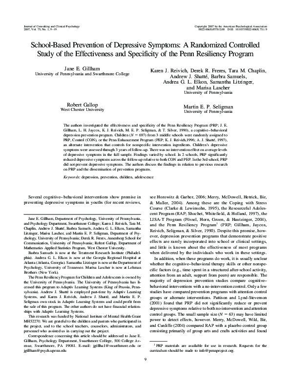 (PDF) School-based prevention of depressive symptoms: A randomized ...