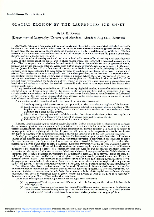 (PDF) Glacial Erosion by the Laurentide Ice Sheet