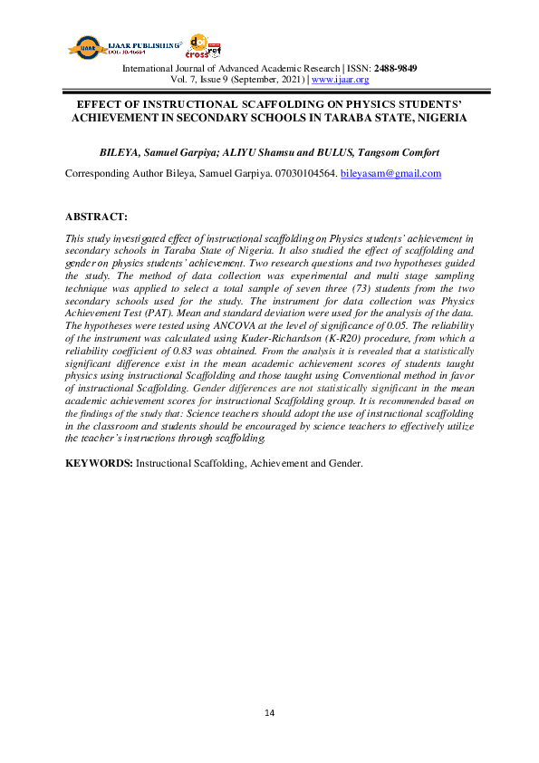 (PDF) EFFECT OF INSTRUCTIONAL SCAFFOLDING ON PHYSICS STUDENTS ...