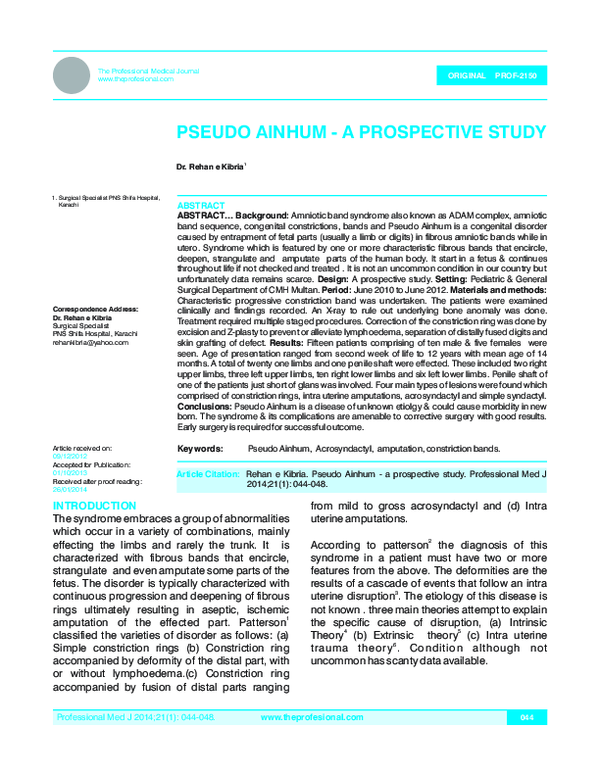 (PDF) Pseudo Ainhum - a Prospective Study