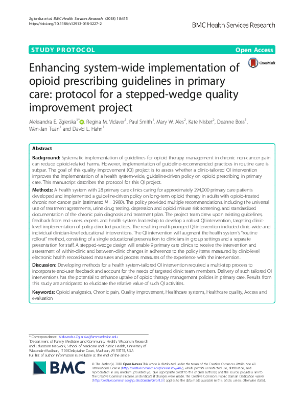 (PDF) Enhancing system-wide implementation of opioid prescribing ...