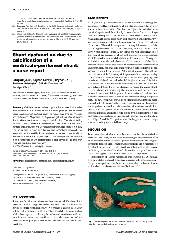 (PDF) Shunt dysfunction due to calcification of a ventriculo-peritoneal ...