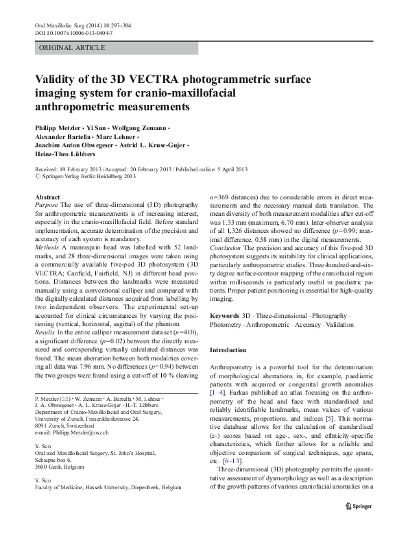 (PDF) Validity of the 3D VECTRA photogrammetric surface imaging system ...