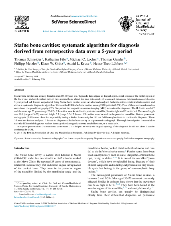 (PDF) Stafne bone cavities: systematic algorithm for diagnosis derived ...