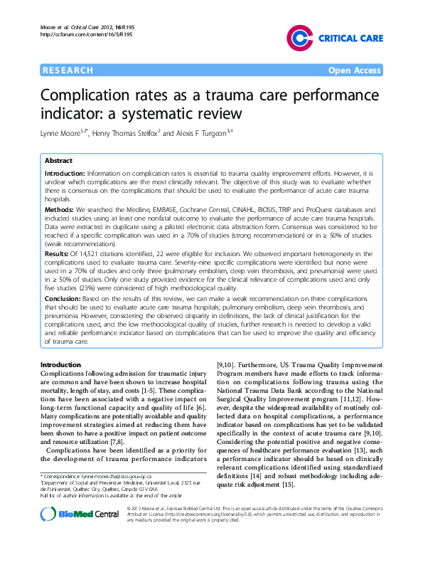 (PDF) Complication rates as a trauma care performance indicator: a ...