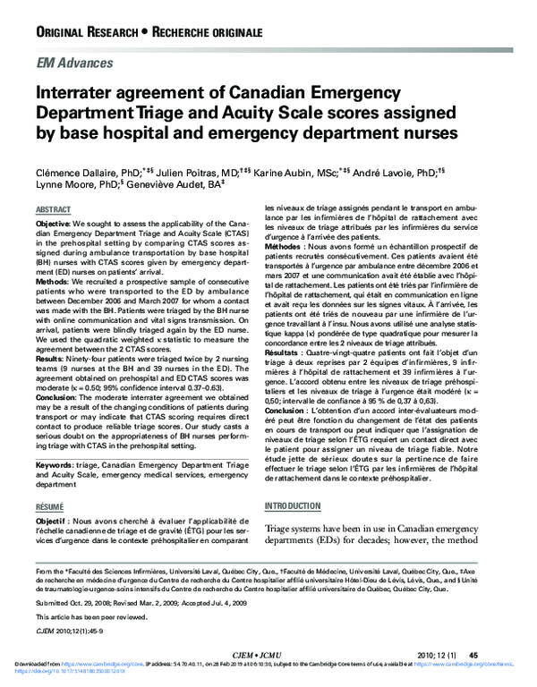 (PDF) Interrater agreement of Canadian Emergency Department Triage and ...