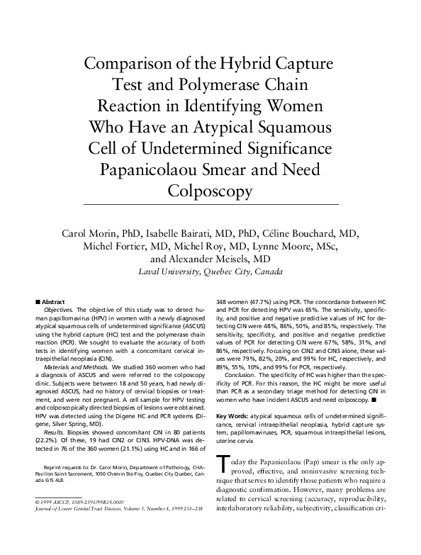 (PDF) Comparison of the Hybrid Capture Test and Polymerase Chain ...