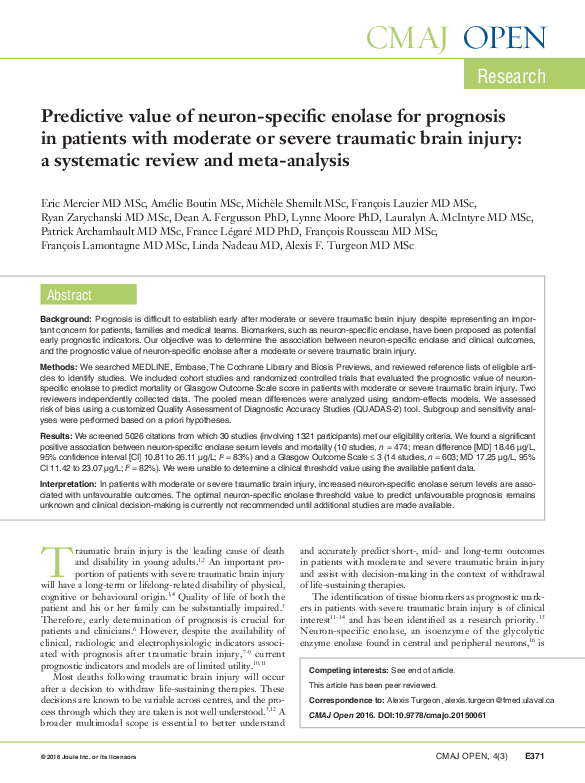 (PDF) Predictive value of neuron-specific enolase for prognosis in ...