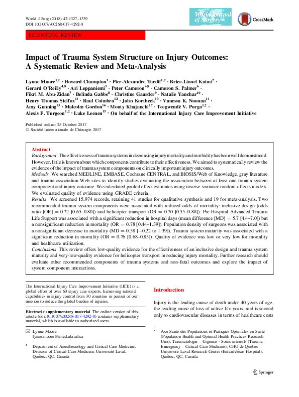 (PDF) Impact of Trauma System Structure on Injury Outcomes: A ...