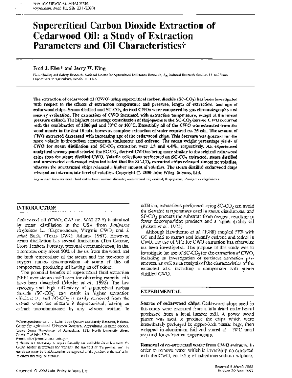 (PDF) Supercritical carbon dioxide extraction of cedarwood oil: a study ...