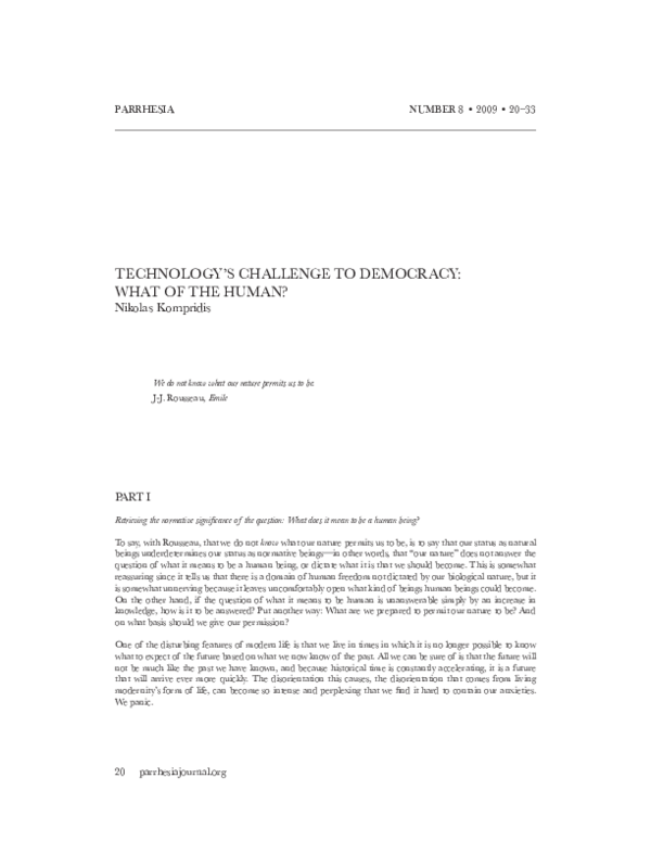 (PDF) Technology's Challenge to Democracy: What of the Human?