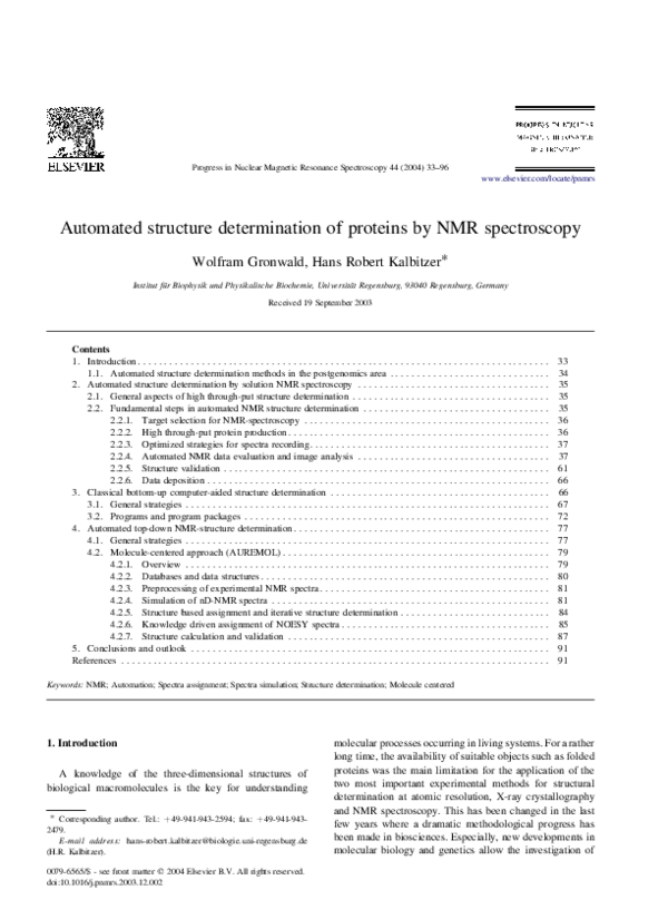 (PDF) Automated structure determination of proteins by NMR spectroscopy