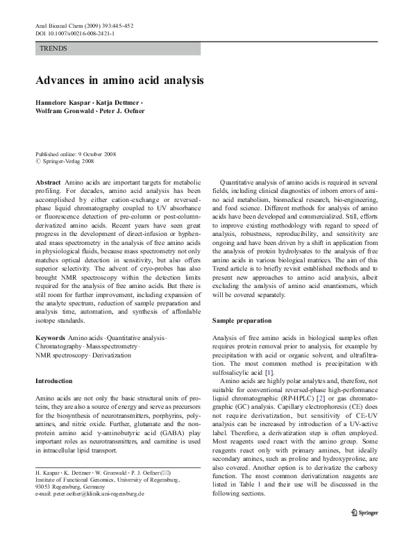 (PDF) Advances in amino acid analysis