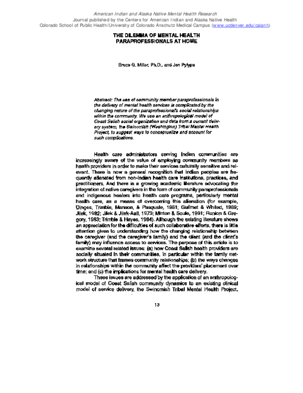 (PDF) The Dilemma of Mental Health Paraprofessionals at Home