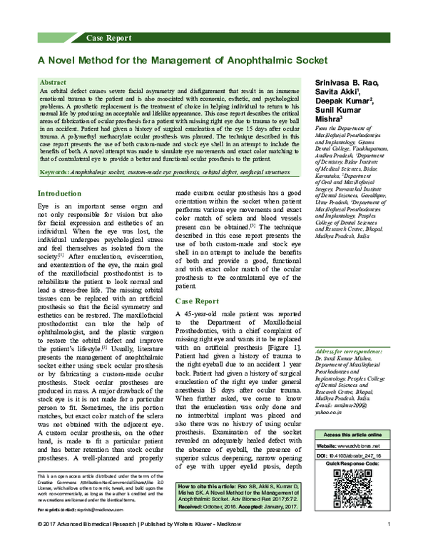 (PDF) A Novel Method for the Management of Anophthalmic Socket