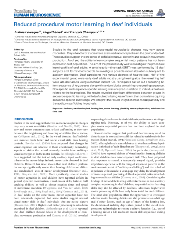 (PDF) Reduced procedural motor learning in deaf individuals