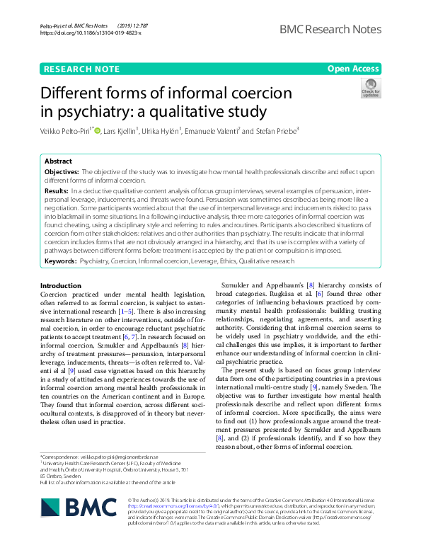 (PDF) Different forms of informal coercion in psychiatry: a qualitative ...