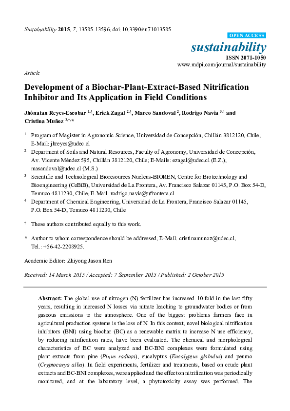 (PDF) Development of a Biochar-Plant-Extract-Based Nitrification Inhibitor and Its Application ...