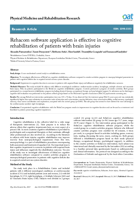 (PDF) Rehacom software application is effective in cognitive ...