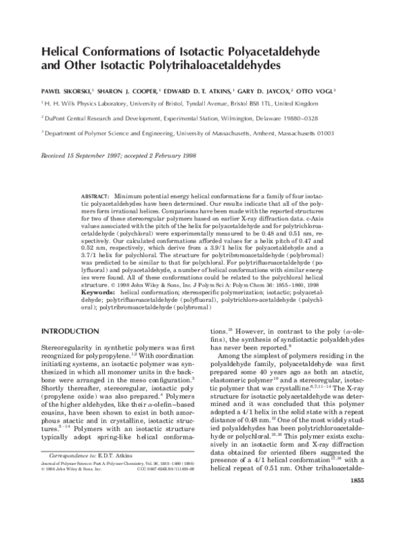 (PDF) Helical conformations of isotactic polyacetaldehyde and other ...