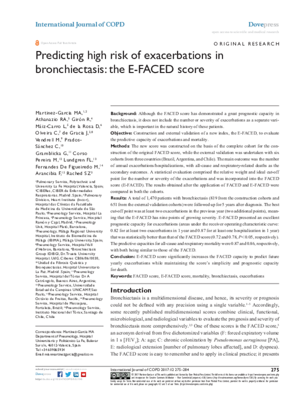 Pdf Predicting High Risk Of Exacerbations In Bronchiectasis The E Faced Score