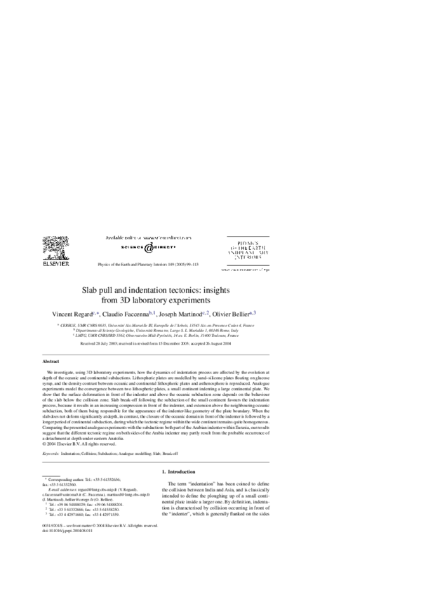 (PDF) Slab pull and indentation tectonics: insights from 3D laboratory ...
