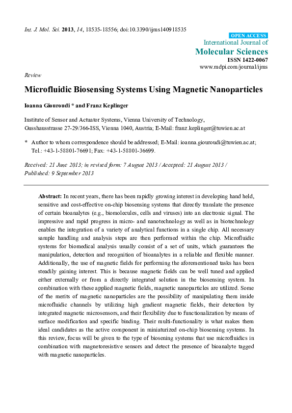 (PDF) Microfluidic Biosensing Systems Using Magnetic Nanoparticles