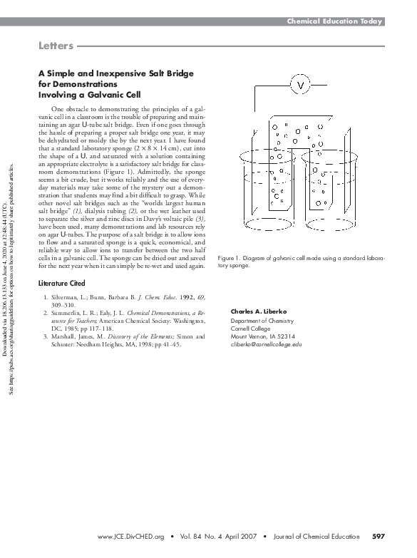(PDF) A Simple and Inexpensive Salt Bridge for Demonstrations Involving ...