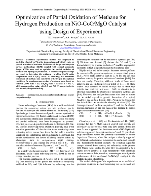 (PDF) Optimization of Partial Oxidation of Methane for Hydrogen ...