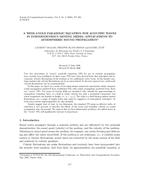 (PDF) A Wide-Angle Parabolic Equation for Acoustic Waves in Inhomogeneous Moving Media ...