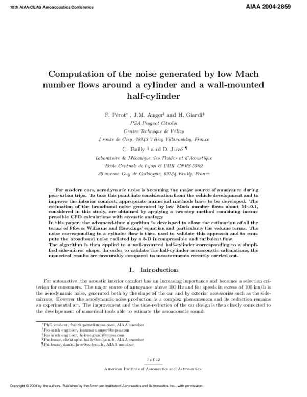 Pdf Computation Of The Noise Generated By Low Mach Number Flows