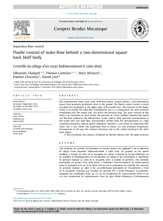 (PDF) Fluidic control of wake-flow behind a two-dimensional square back ...
