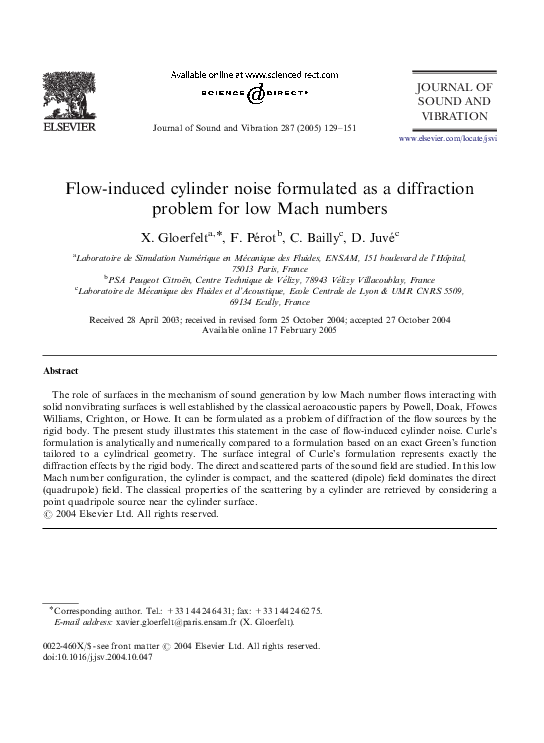 Pdf Flow Induced Cylinder Noise Formulated As A Diffraction Problem