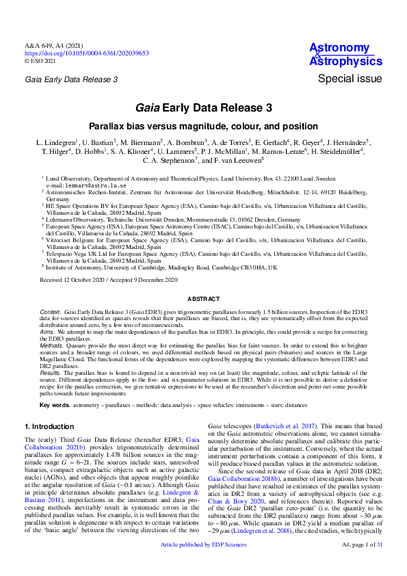 (PDF) Gaia Early Data Release 3