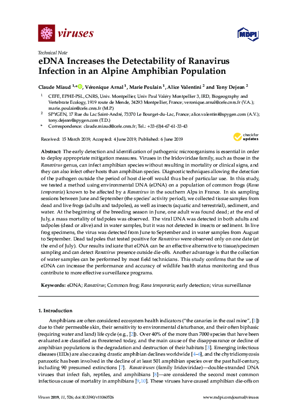(PDF) eDNA Increases the Detectability of Ranavirus Infection in an ...