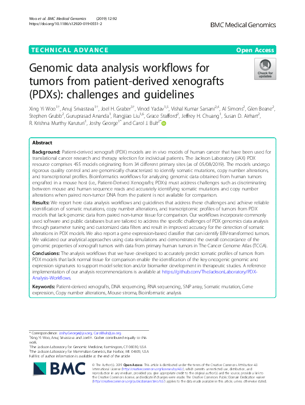 (PDF) Genomic data analysis workflows for tumors from patient-derived xenografts (PDXs ...